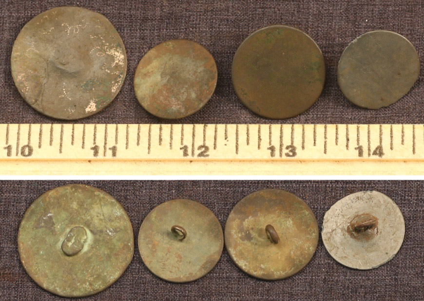 group of 4 excavated 18th century buttons, location unknown